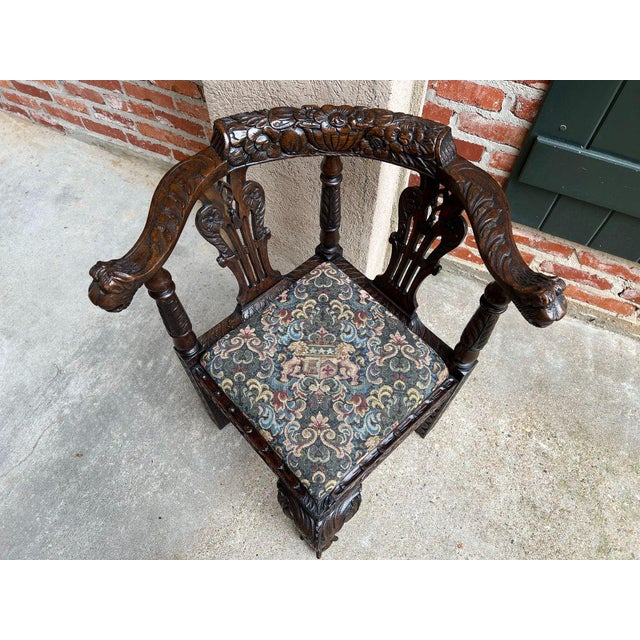 19th Century Antique English Corner Arm Chair Carved Oak Renaissance ...