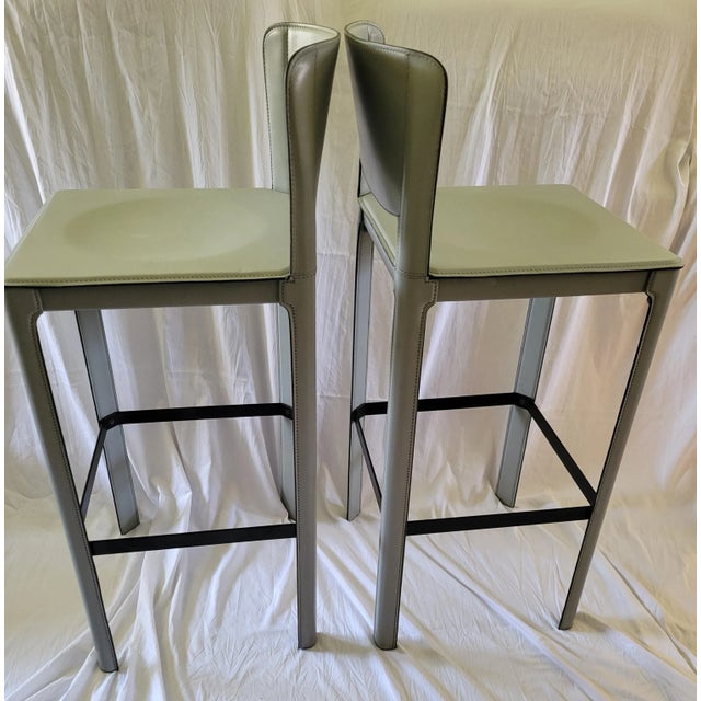 1980s Postmodern Matteo Grassi Grey Leather Bar Stools- a Pair | Chairish
