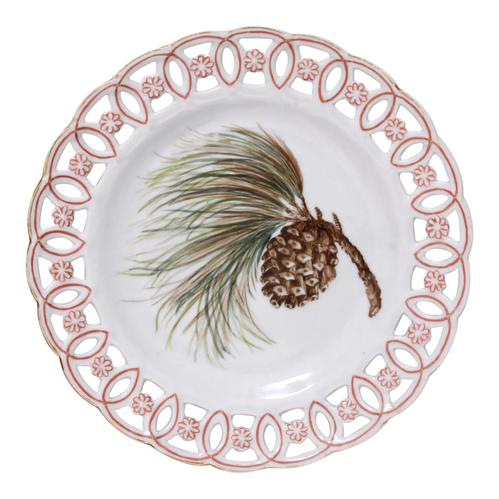 Circa 1880s Handpainted Pine Cone Plate | Chairish