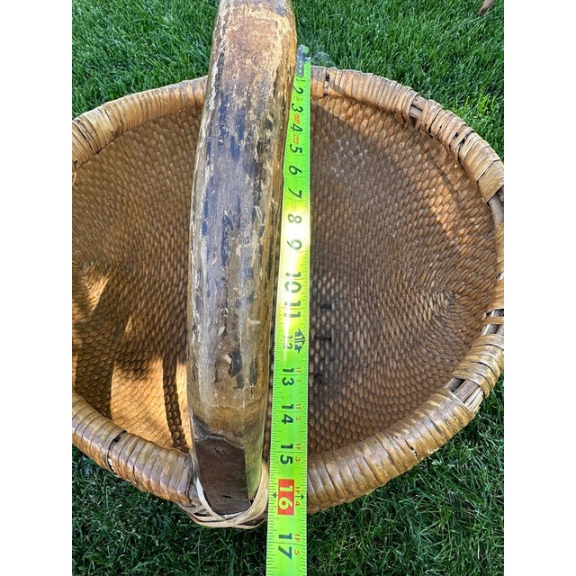 1940s Hand Woven Rice Basket With Bamboo Handle | Chairish