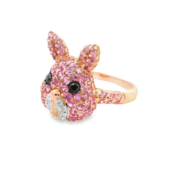 Pink Sapphire & Diamond 18k Rose Gold Bunny Rabbit Ring Size 8.25 ...