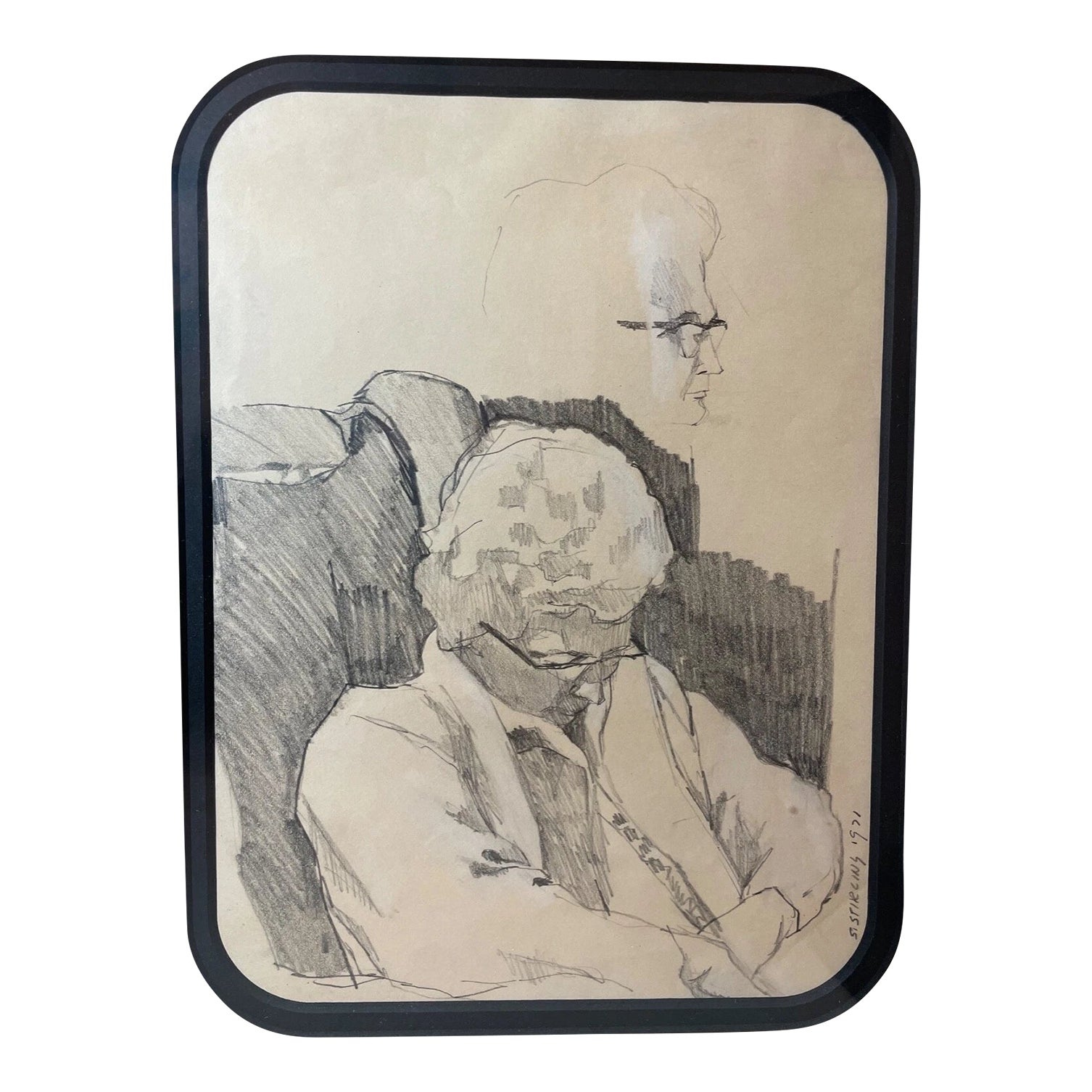 Vintage 1971 Original S Stirling Stylized Pencil Conte Drawing Sketch ...