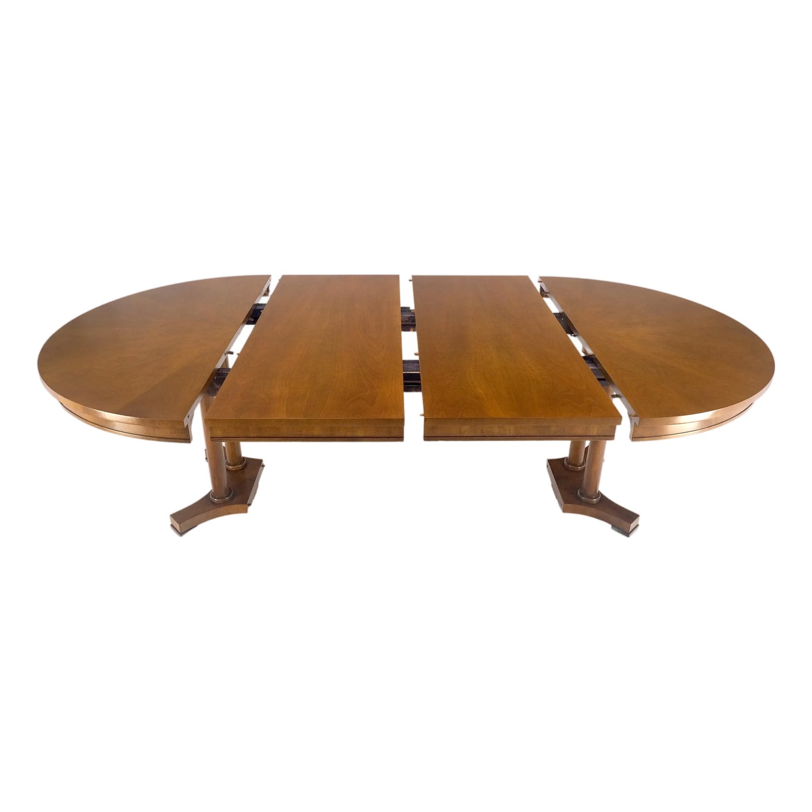 Baker Round Racetrack Single Pedestal Base Two Leave Fruitwood Dining ...