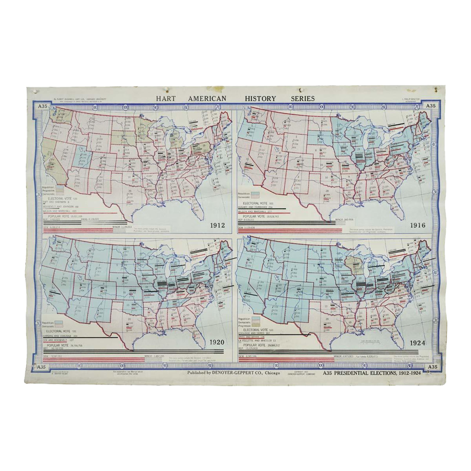 Hart American History Series Presidential Elections 1912-1924 Paper Map ...