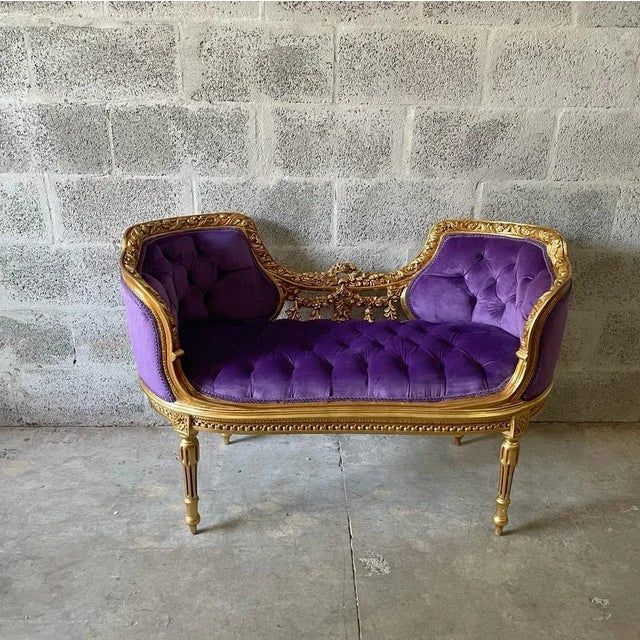 French Tufted Purple Velvet Bench | Chairish