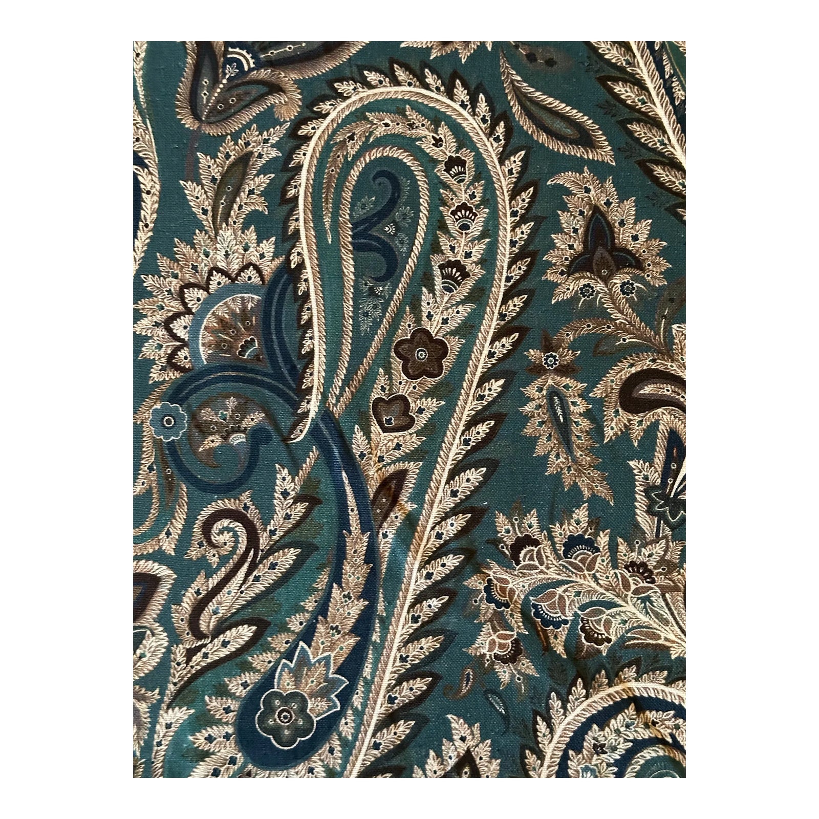 Hoxley Teal by Mulberry Linen Fabric 1 1/16 Yards | Chairish