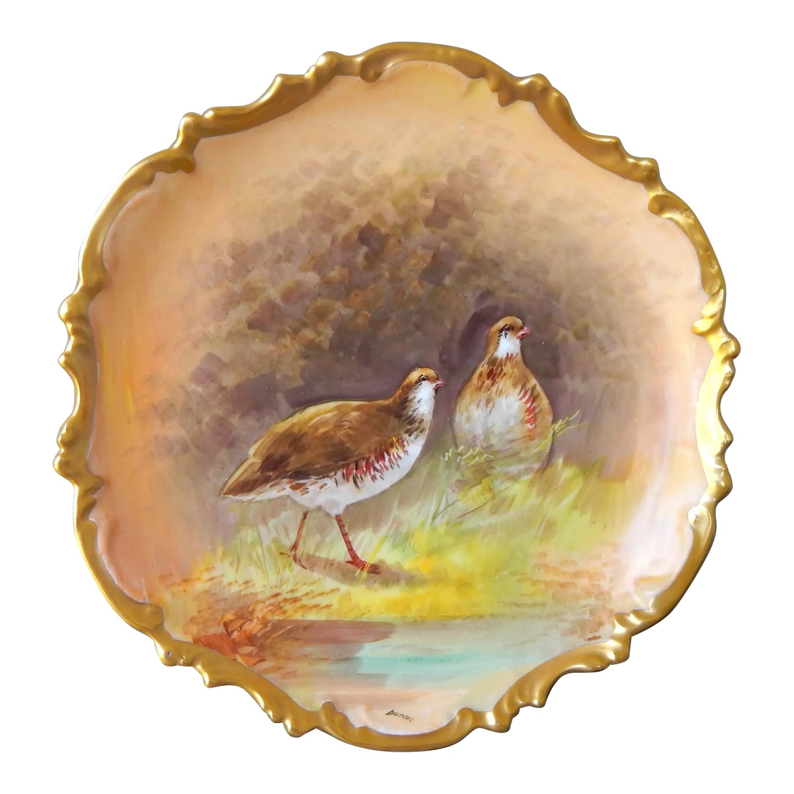 Antique Limoges French Hand Painted & Gilt Pheasant Plate | Chairish