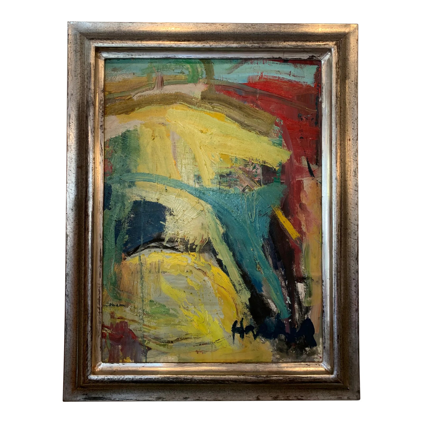 Circa 1940s Modern Abstract Expressionist Oil Painting on Board | Chairish
