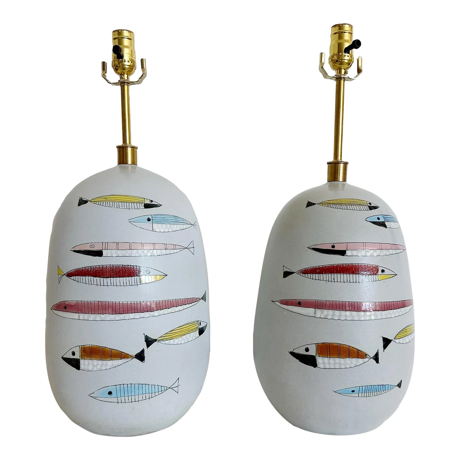 Pair of Bitossi Ceramic Fish Lamps for Raymor, Italy, 1950s | Chairish