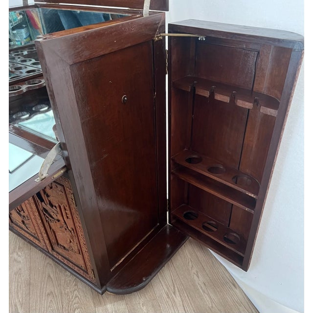 Mid Century Asian Style Bar Cabinet Serving Buffett Bottle and Glass ...