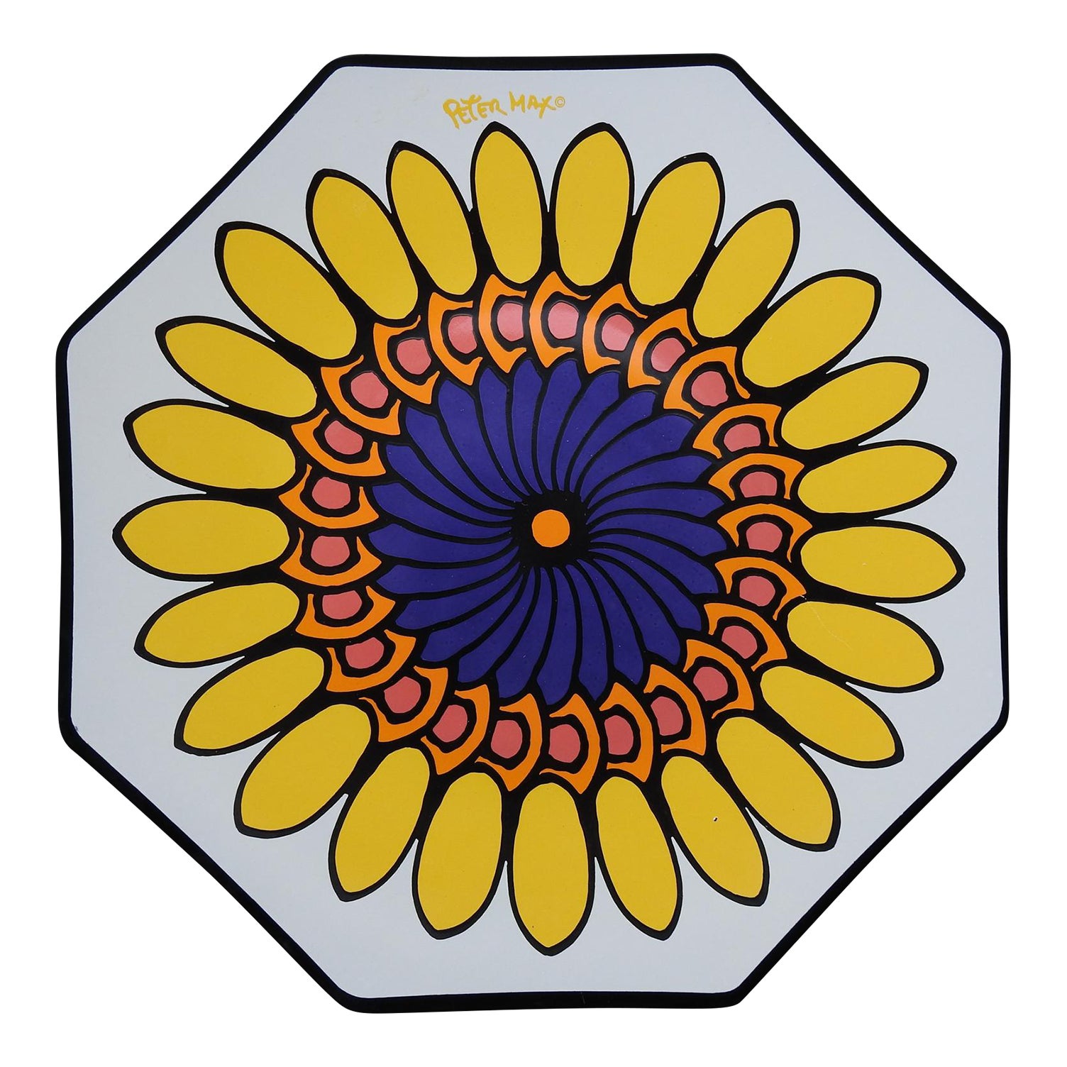 Vintage 1960s Peter Max Pop Art Psychedelic Sunflower Flower Octagon ...