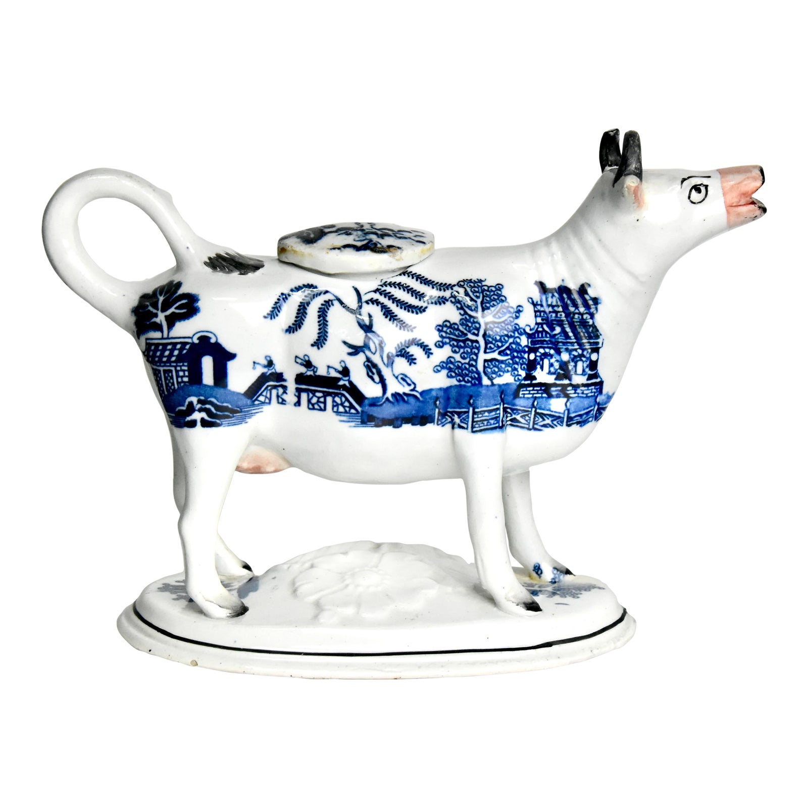 Early 19th Century Regency Era, Blue & White Willow Pattern Cow Creamer ...