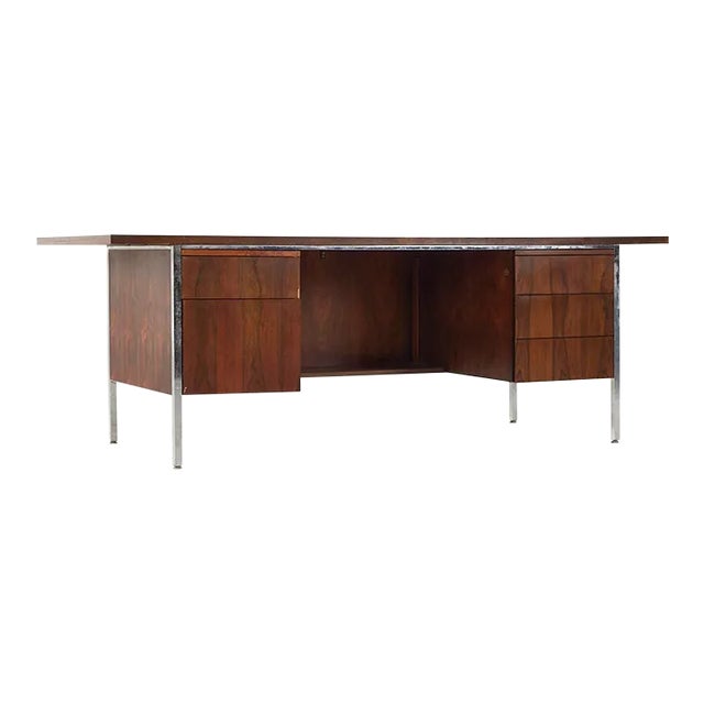 Florence Knoll Style Mid Century Rosewood and Chrome Executive Desk Chairish