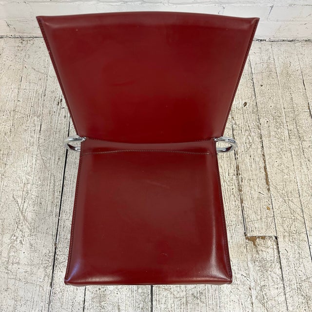 Maroon Leather and Chrome Italian Designed Chair by Arper. | Chairish