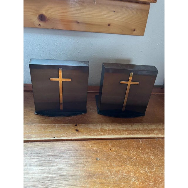 Mid 20th Century Religious Bookends With Gold Cross - a Pair | Chairish