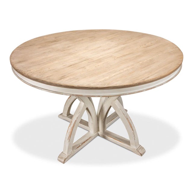 Rustic Round Pine Top Dining Table | Chairish