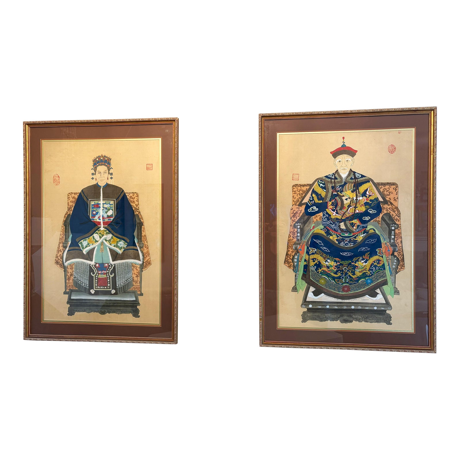 Mid 20th Century Framed Chinese Emperor and Empress Portraits Hand ...