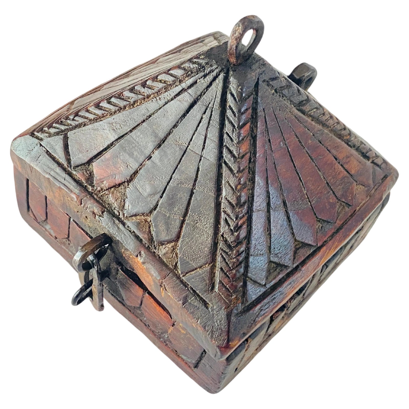 19th Century African Hand Carved Wooden Powder Box in Brown Color ...