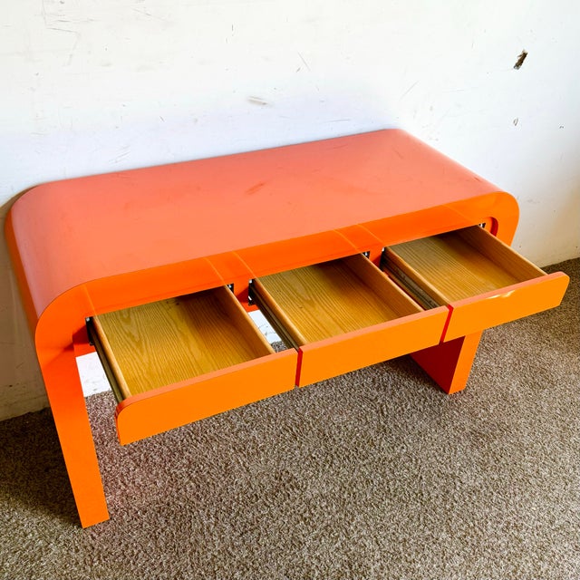 Postmodern Orange Lacquer Laminate Waterfall Desk/Console Table | Chairish