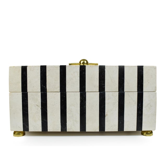 Modern Large Inlaid Stone Black and White Stripe Design Footed Jewelry ...