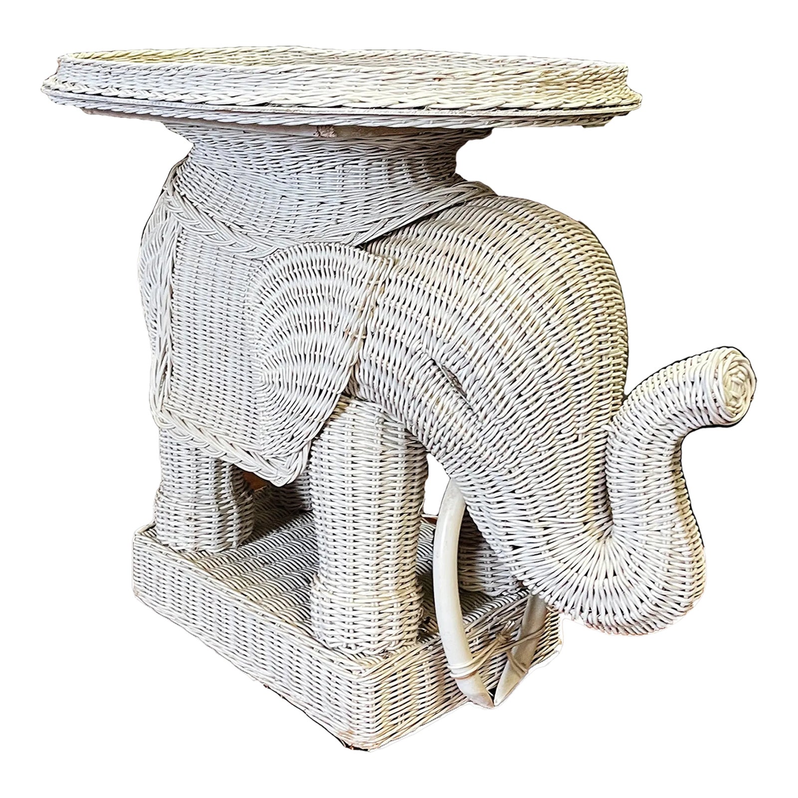 Vintage Wicker Elephant Table With Tray | Chairish