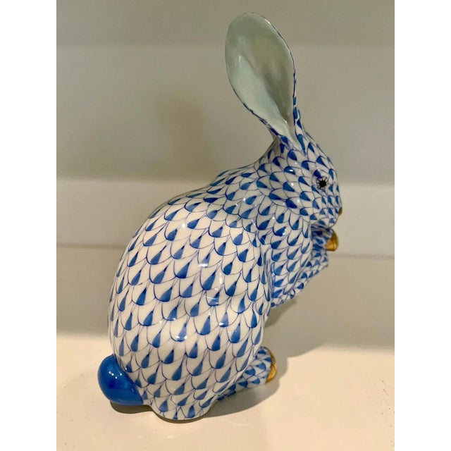 Herend Blue Fishnet Rabbit "Bunny With Paws Up" Figurine | Chairish