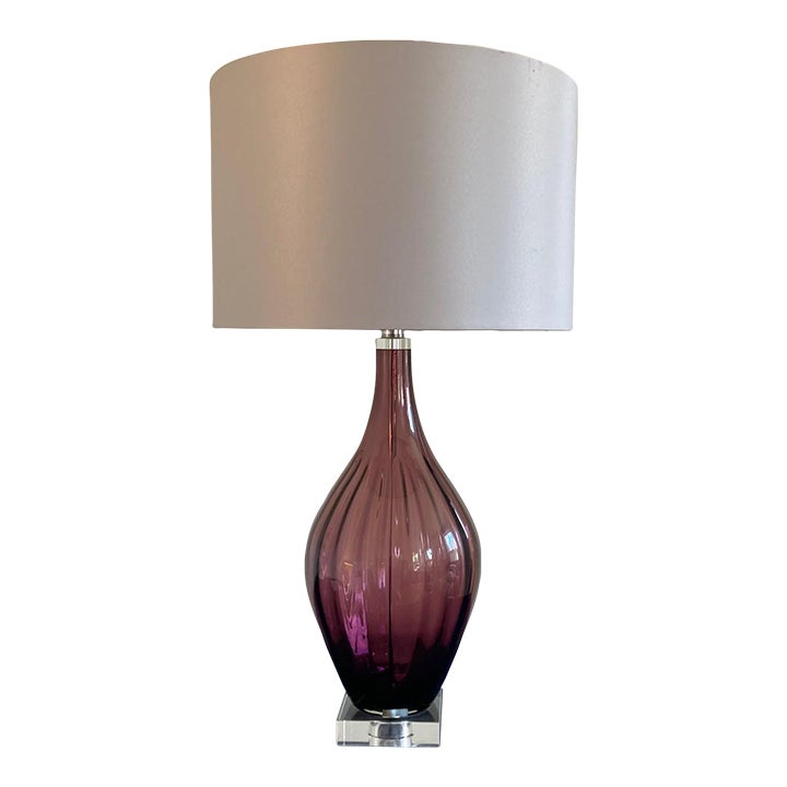 Midcentury Blenko Style Amethyst Purple Glass Table Desk Lamp | Chairish