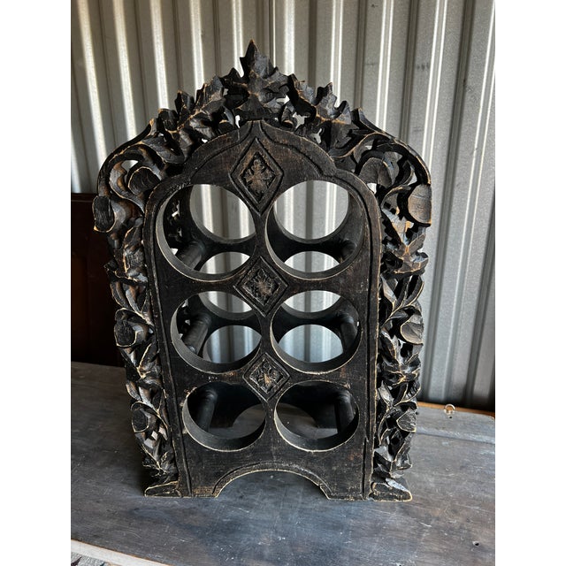 Early 20th Century Black Gothic Carved Wine Rack | Chairish