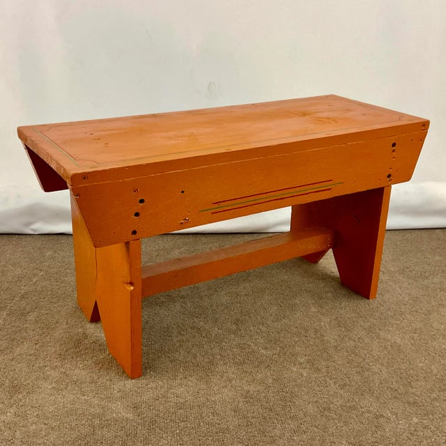 1970s Vintage Arts & Crafts Americana Folk Art Pine Bench | Chairish