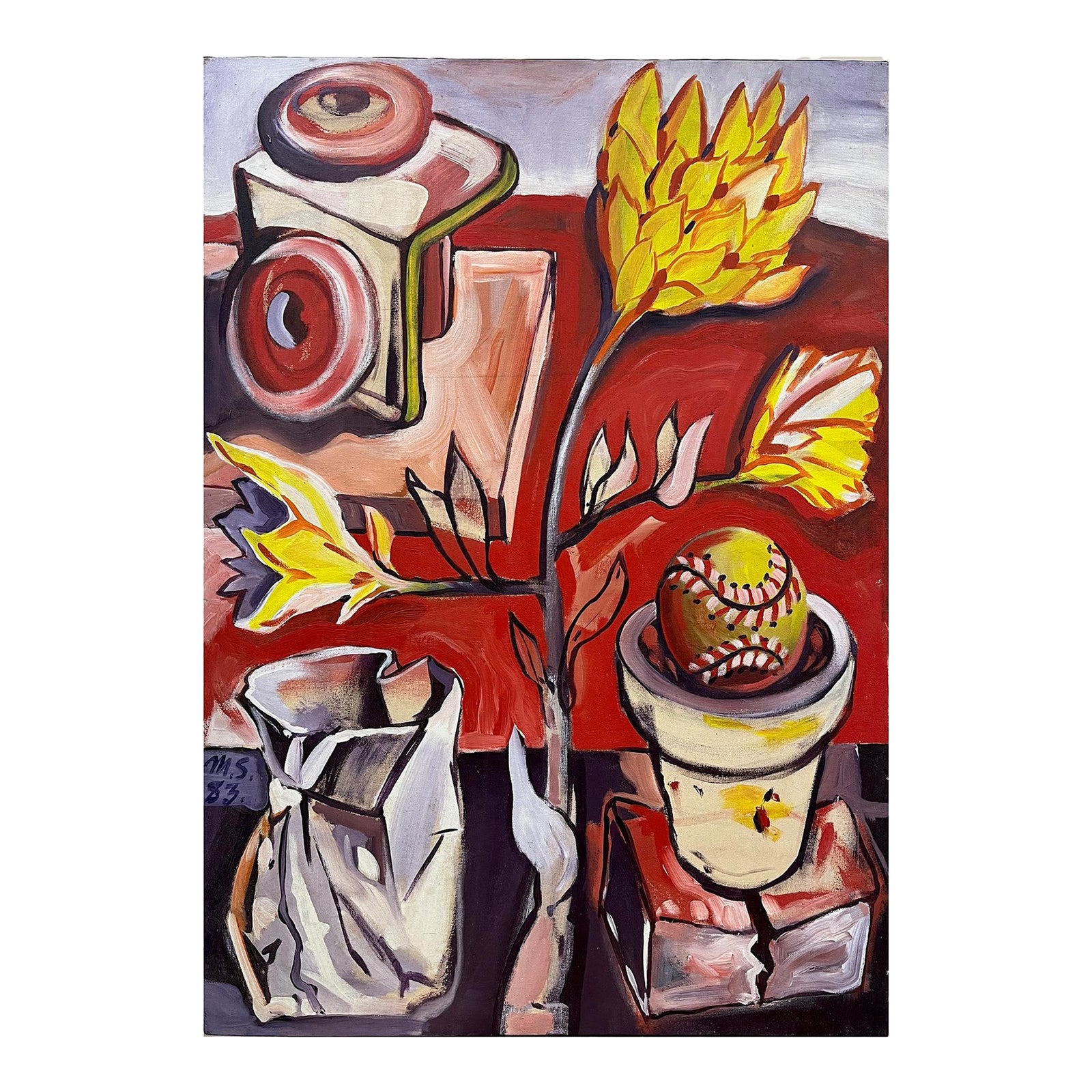 Original Signed 20th Century Abstract Baseball Acrylic Painting on ...