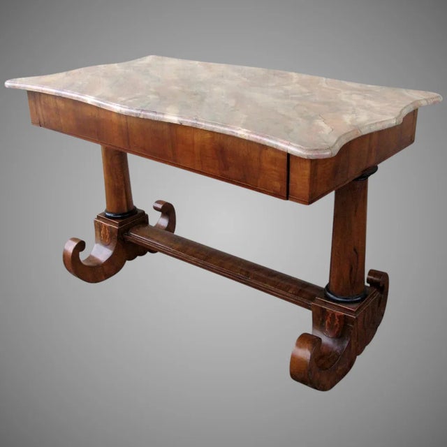 Walnut Russian Writing Desk Faux marble top later. | Chairish