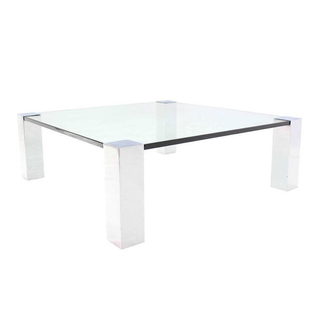 Mid Century Modern Large Square Coffee Table on Chrome Corner Legs Chairish