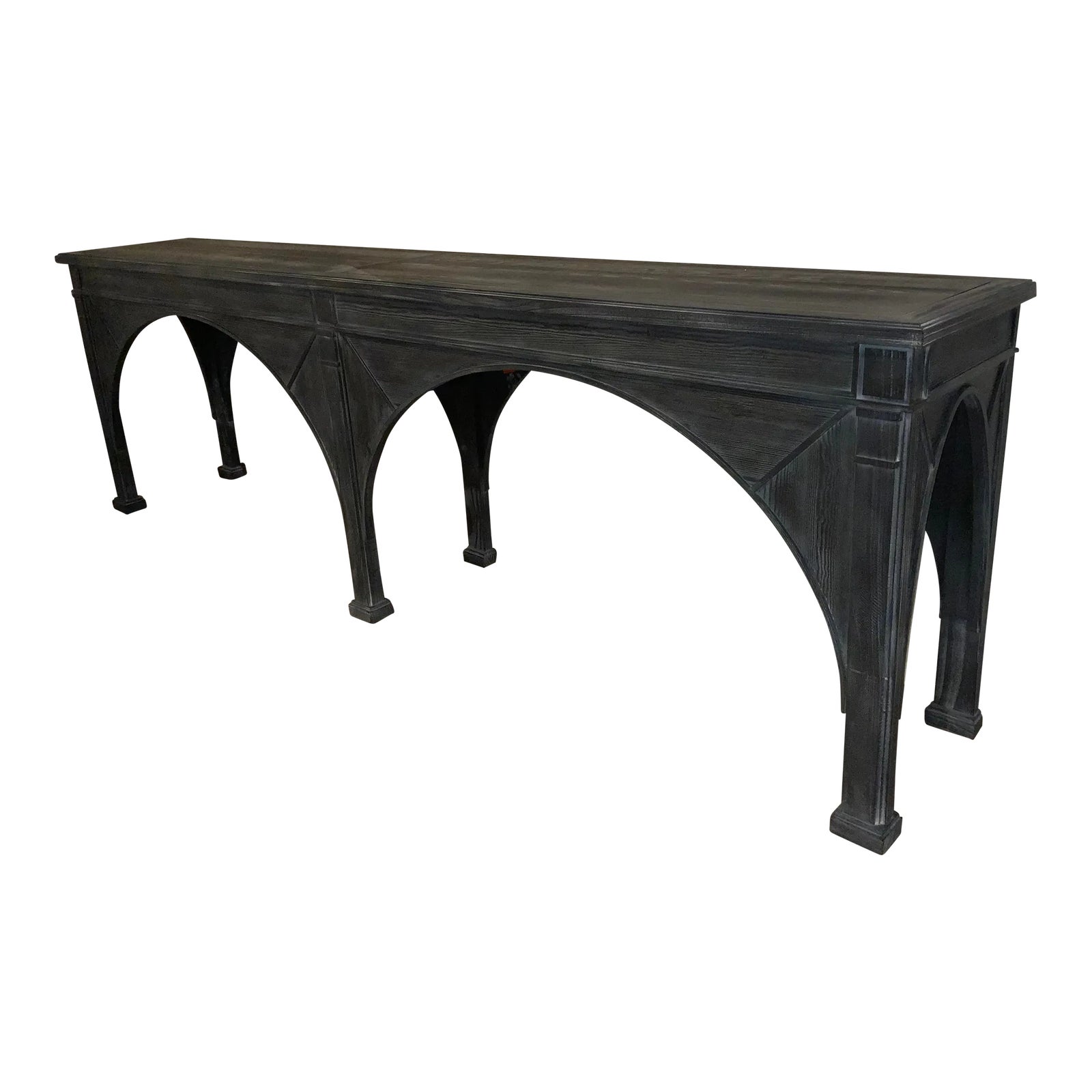Organic Modern Aged Charcoal Finished Pine Arches Console Table | Chairish