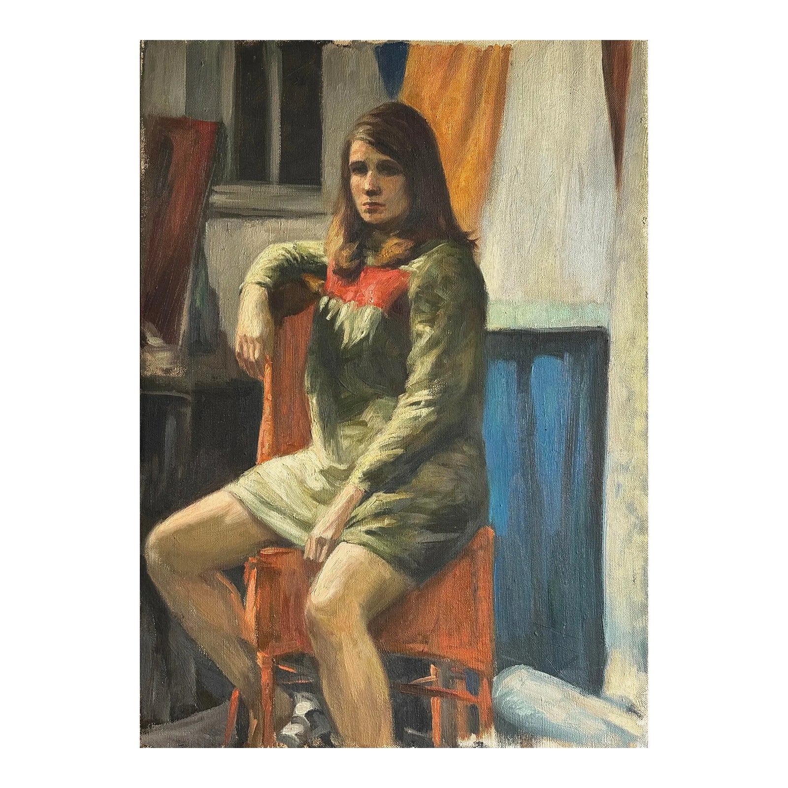 Vintage Realist Female Figurative Studio Portrait (Ca. 1950, Oil on ...