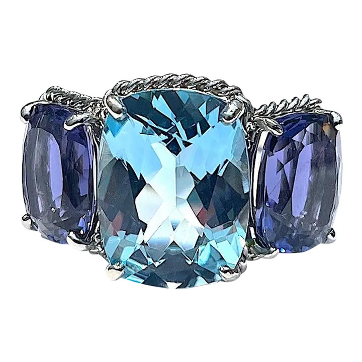Christina Addison White Gold Blue Topaz and Iolite Three Stone Ring ...