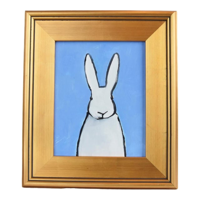 Original Folk Art Bunny Rabbit Hare Oil Painting Including Antiqued ...
