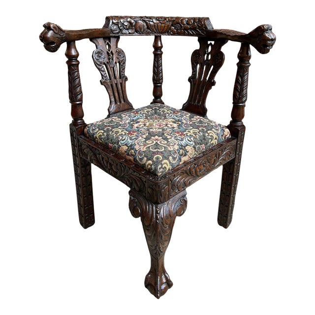 19th Century Antique English Corner Arm Chair Carved Oak Renaissance ...