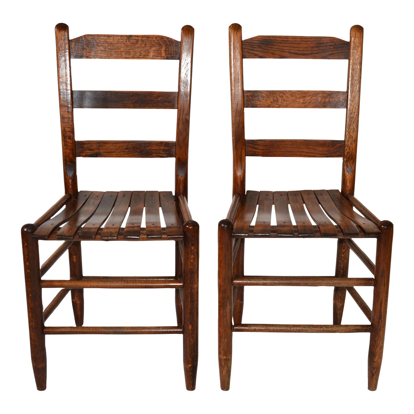 Pair of Mid-20th Century Handmade Solid Oak Ladder Back Side Bistro ...