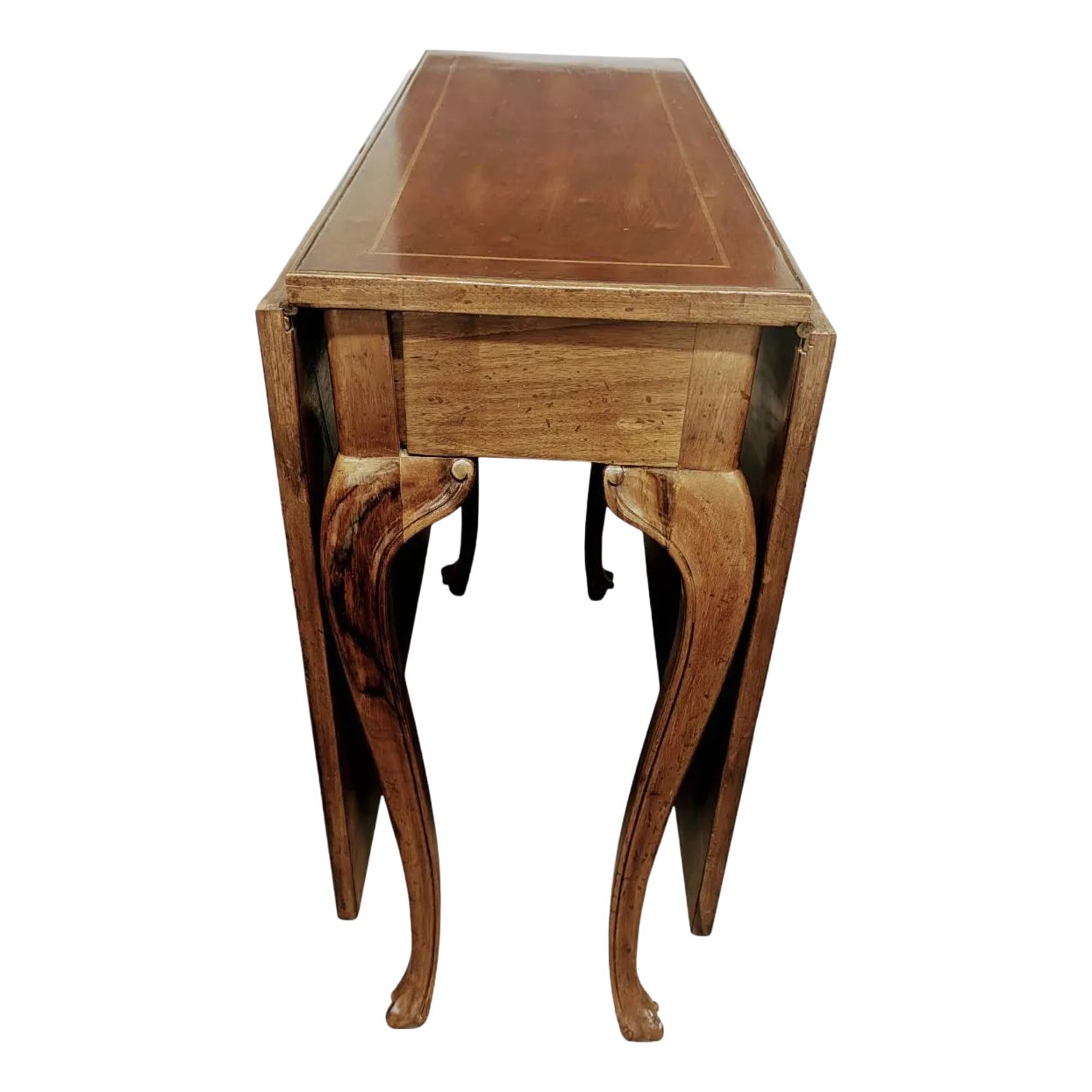 Vintage Italian Inlay Drop Leaf Swing Legs Table | Chairish