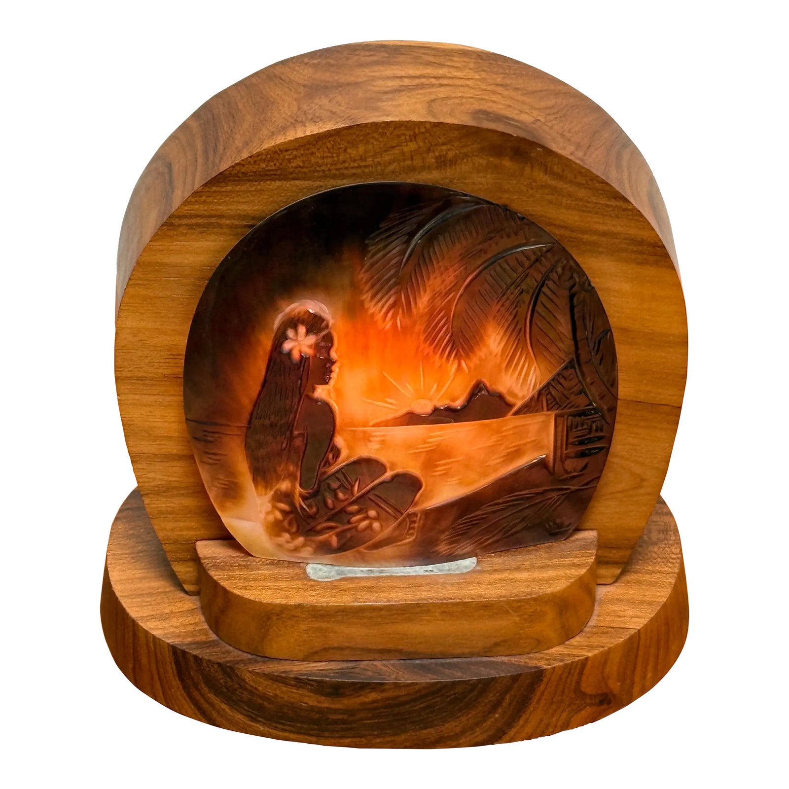 Vintage Tahitian Carved Shell + Teak Wood Lamp | Chairish