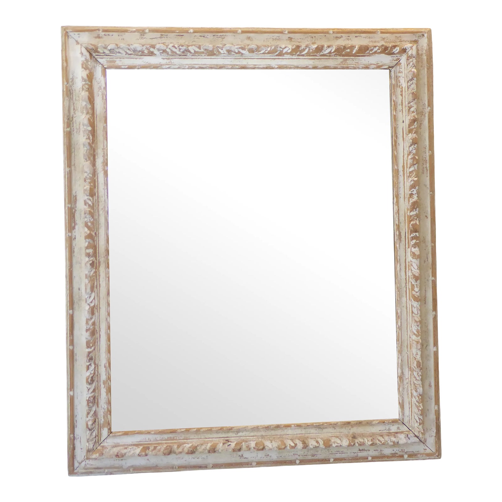 Vintage Modern Weathered Whitewashed Mirror | Chairish