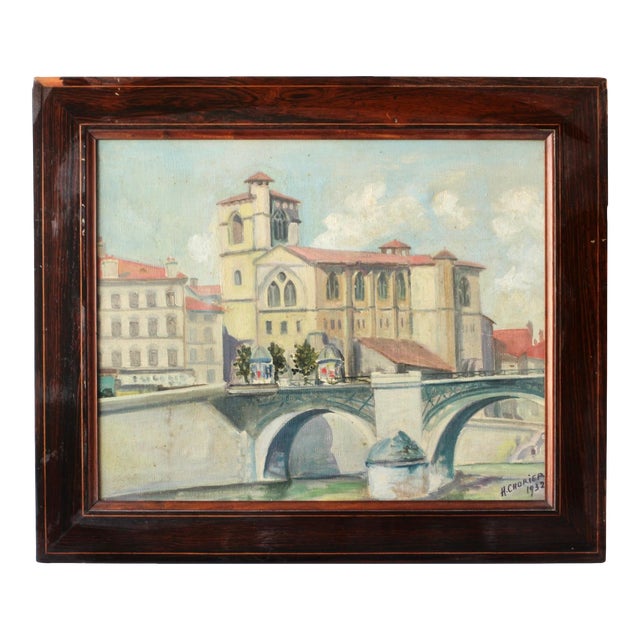 1932 French Cityscape Oil Painting | Chairish