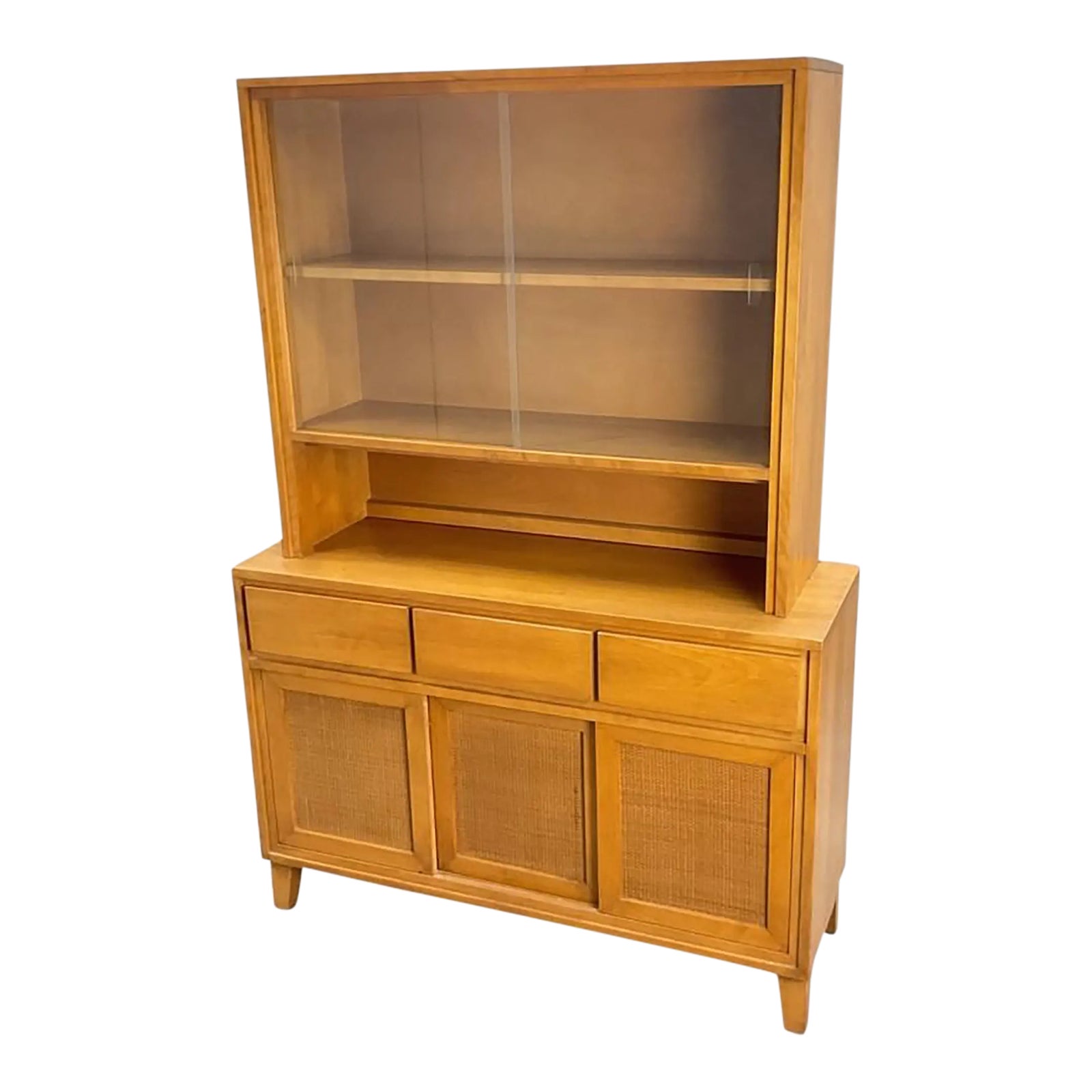 1980s Leslie Diamond for Conant Ball Mid Century Cane Door Birch Hutch ...