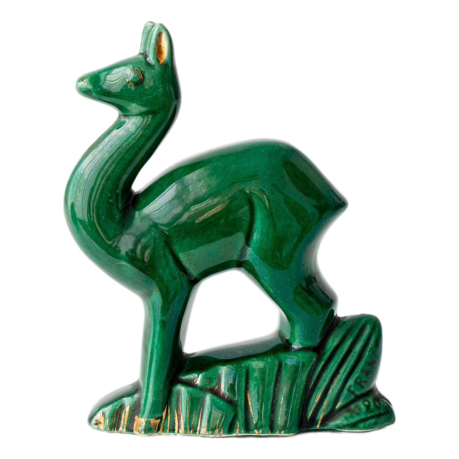 Art Deco Saint-Clément Emerald Green Ceramic Deer Sculpture by Charles ...