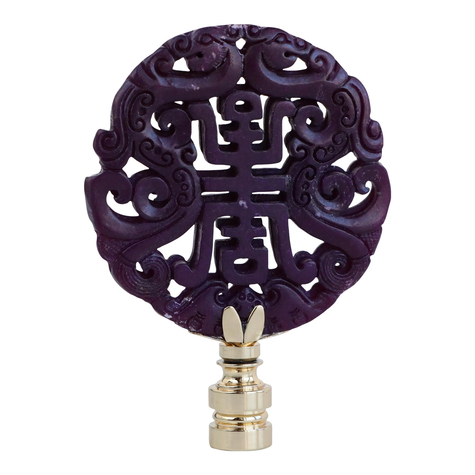 Chinese Calligraphy Symbol Lamp Finial on Brass Hardware | Chairish