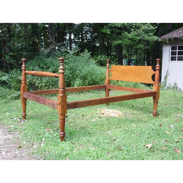 Antique Primitive Solid Chestnut Full Double Rope Bed Tulip Finials ...