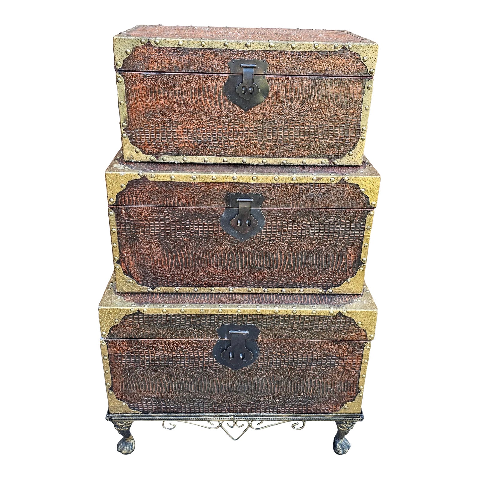 Set of Three Contemporary Graduated Stacking Storage Chests on Base ...