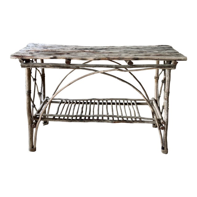 Mid 20th-Century Rustic Branch & Twig Adirondack-Style Console Table With Gallery Shelf | Chairish