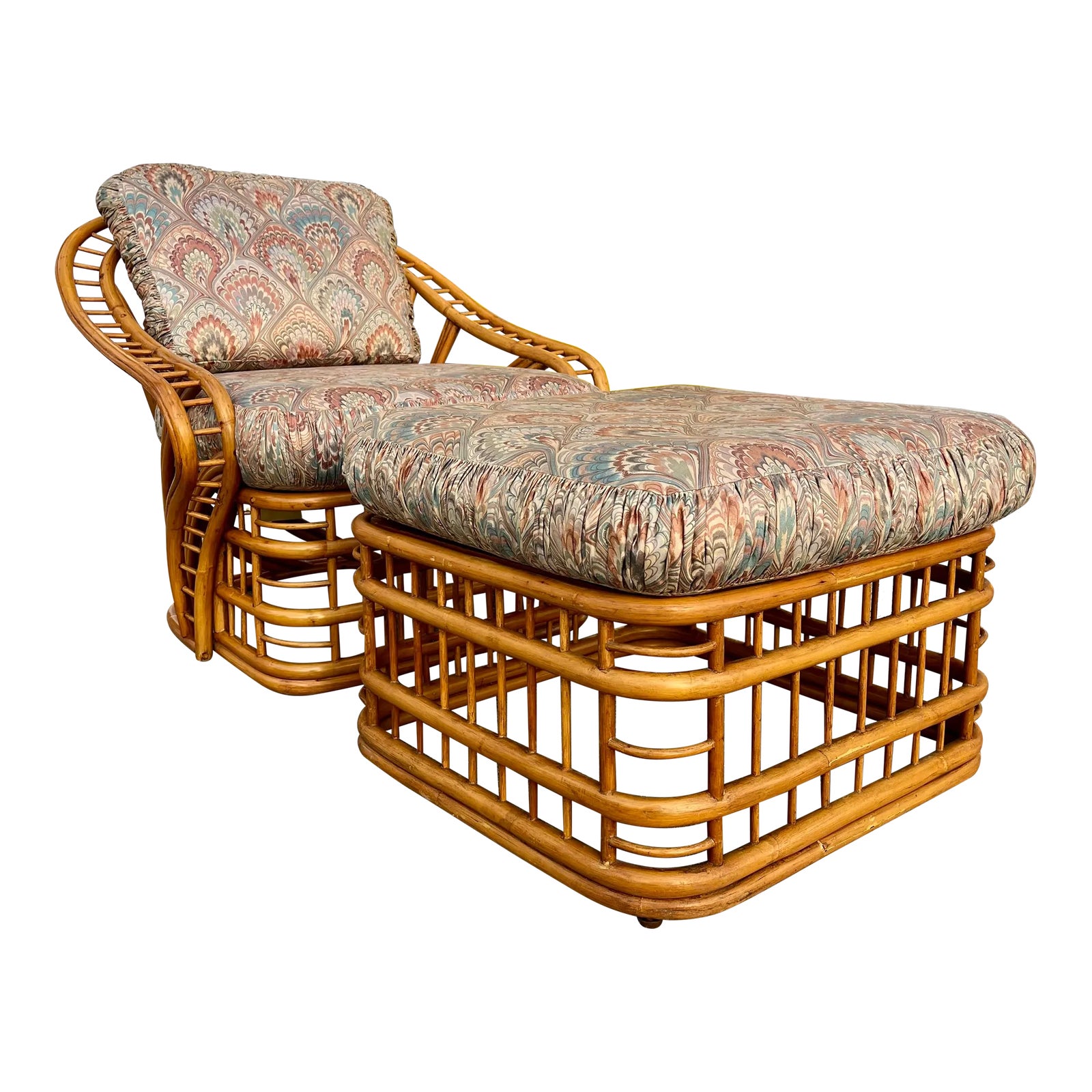 Coastal Style Rattan Lounge Chair and Ottoman Set by Whitecraft Rattan ...