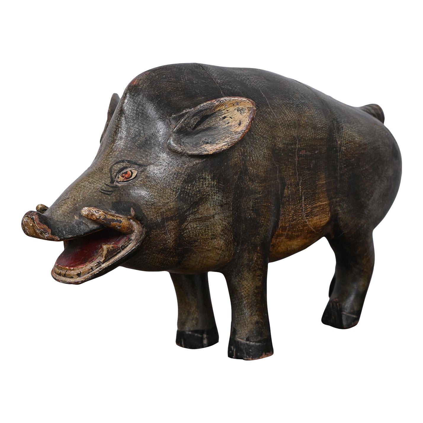 Late 20th Century Indian Wooden Pig Figurine | Chairish